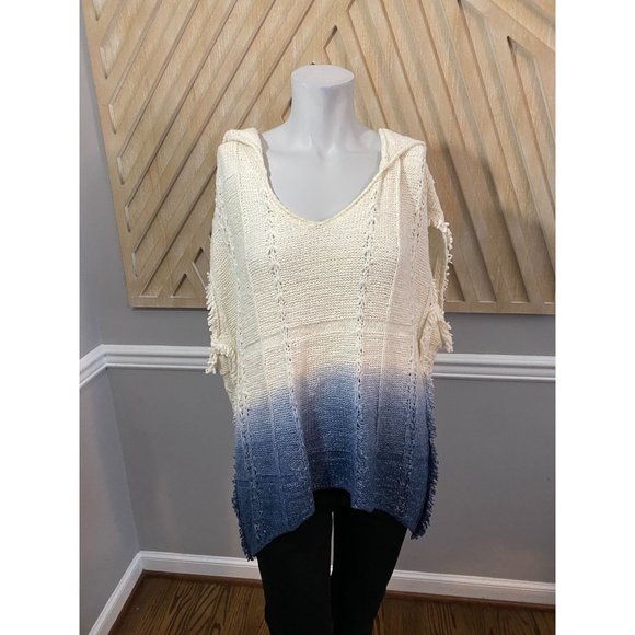 Moth | Sweaters | Moth Ombre White And Blue Hooded Poncho Xs | Poshmark